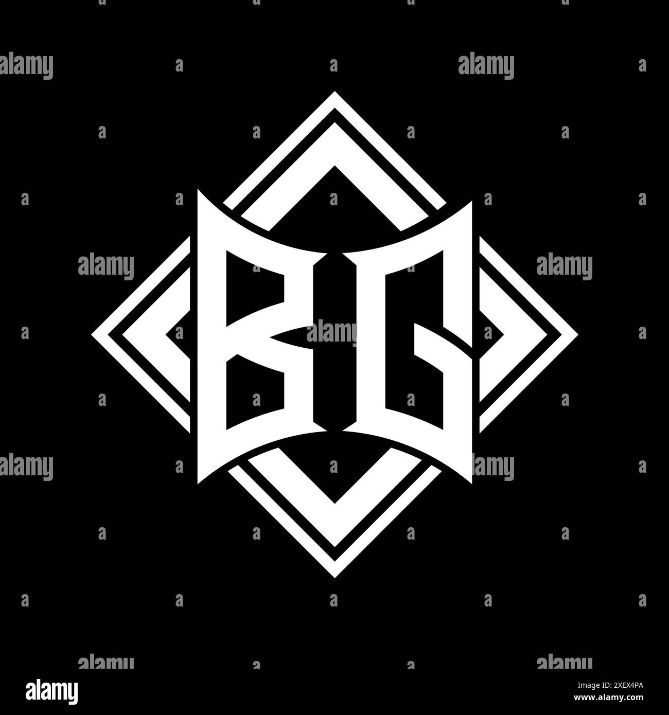 BG Letter logo with abstract shield shape with square white outline on ...