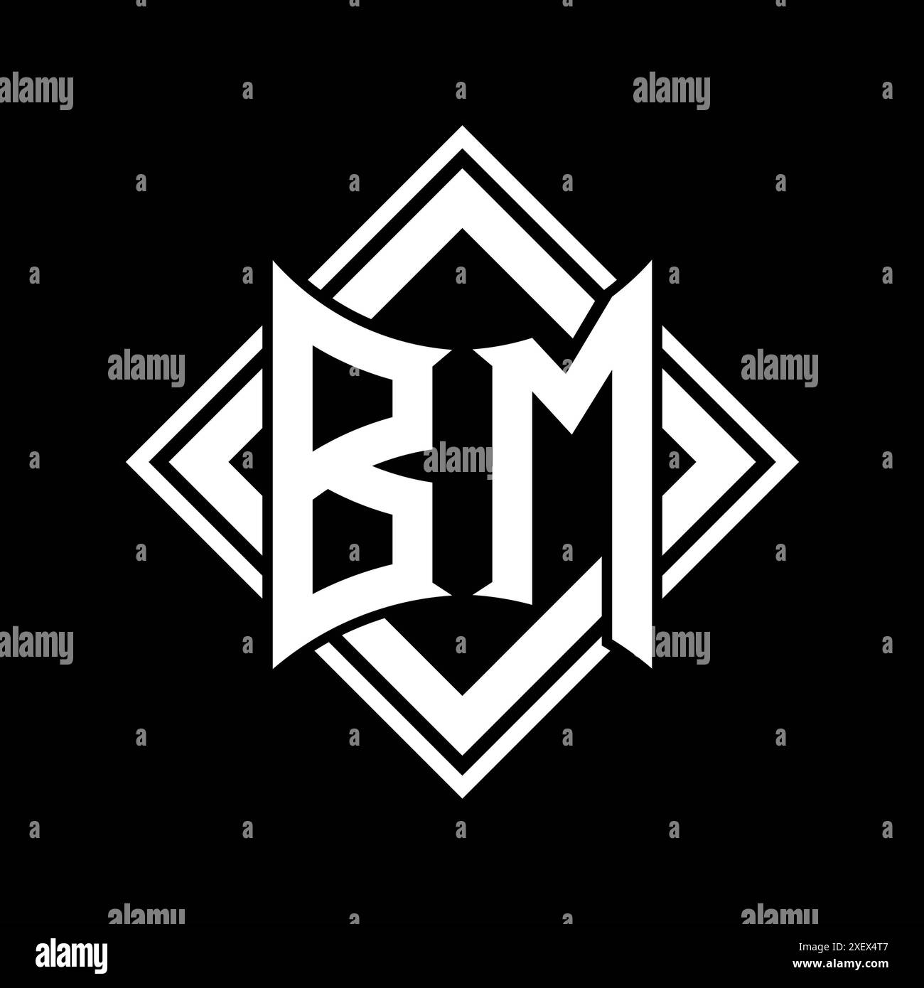 BM Letter logo with abstract shield shape with square white outline on ...
