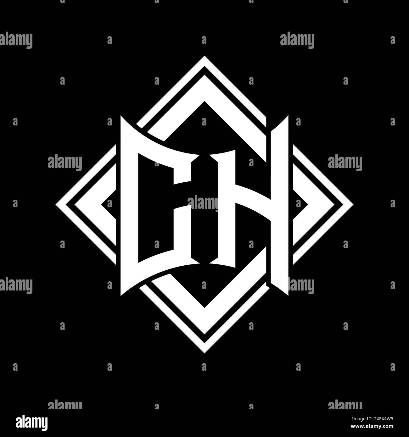 CH Letter logo with abstract shield shape with square white outline on ...
