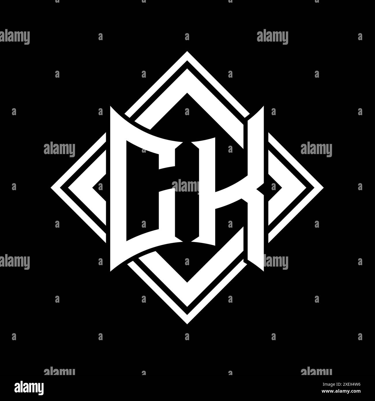 CK Letter logo with abstract shield shape with square white outline on ...