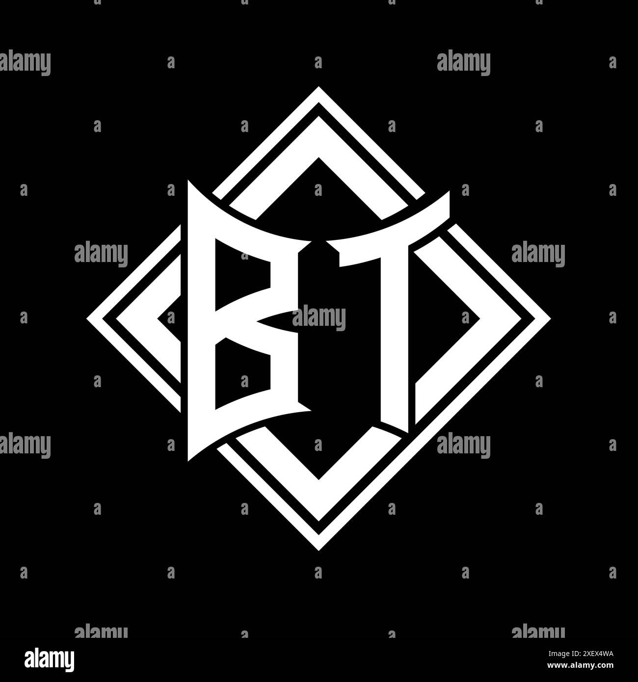 BT Letter logo with abstract shield shape with square white outline on ...