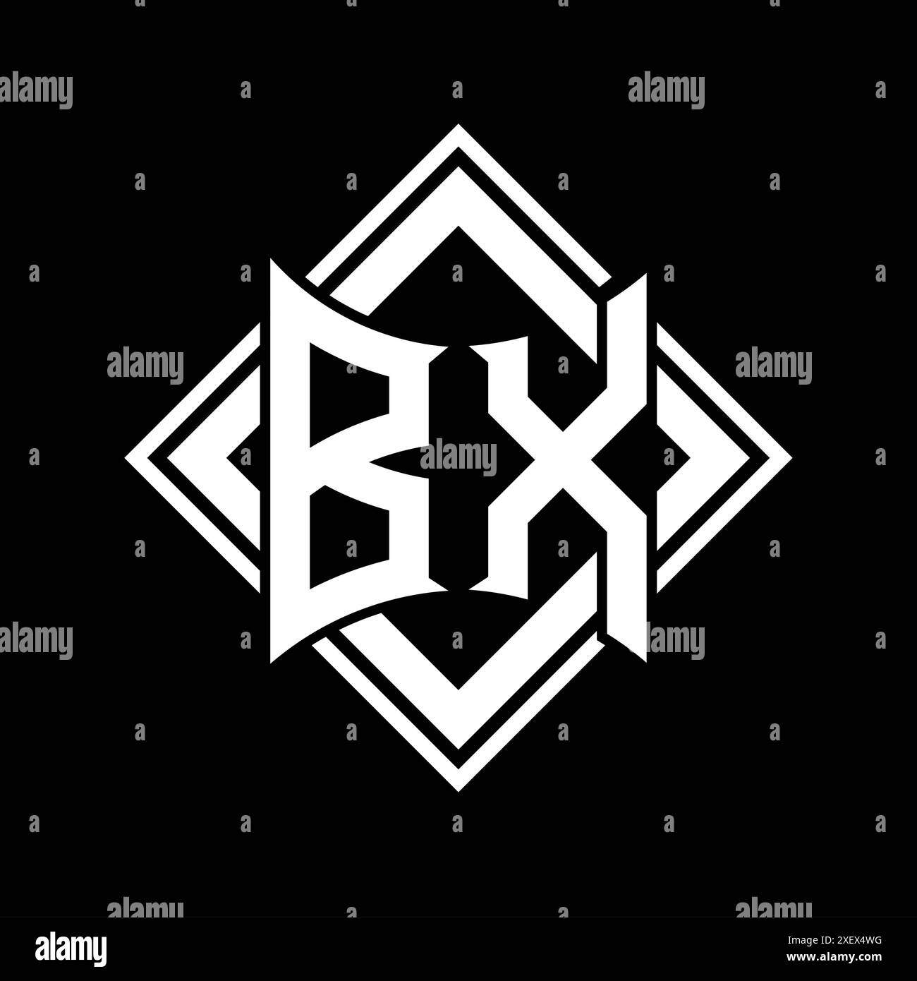BX Letter logo with abstract shield shape with square white outline on ...