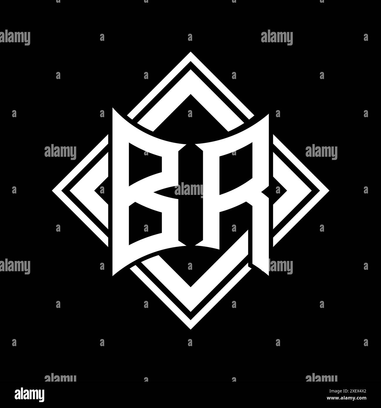 BR Letter logo with abstract shield shape with square white outline on ...