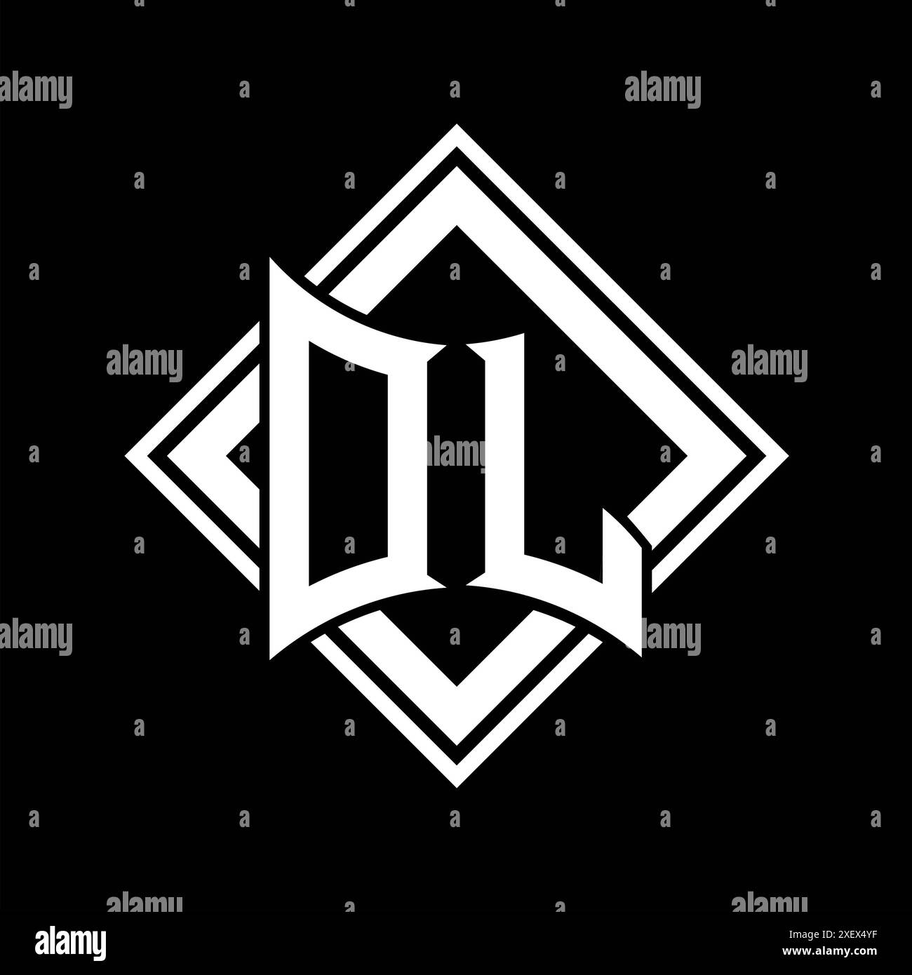 DL Letter logo with abstract shield shape with square white outline on ...