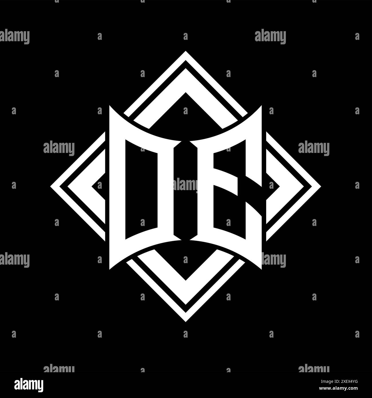 DE Letter logo with abstract shield shape with square white outline on ...