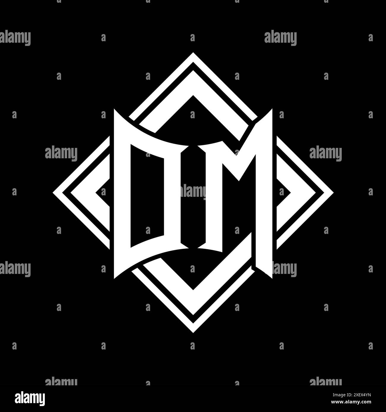 DM Letter logo with abstract shield shape with square white outline on ...