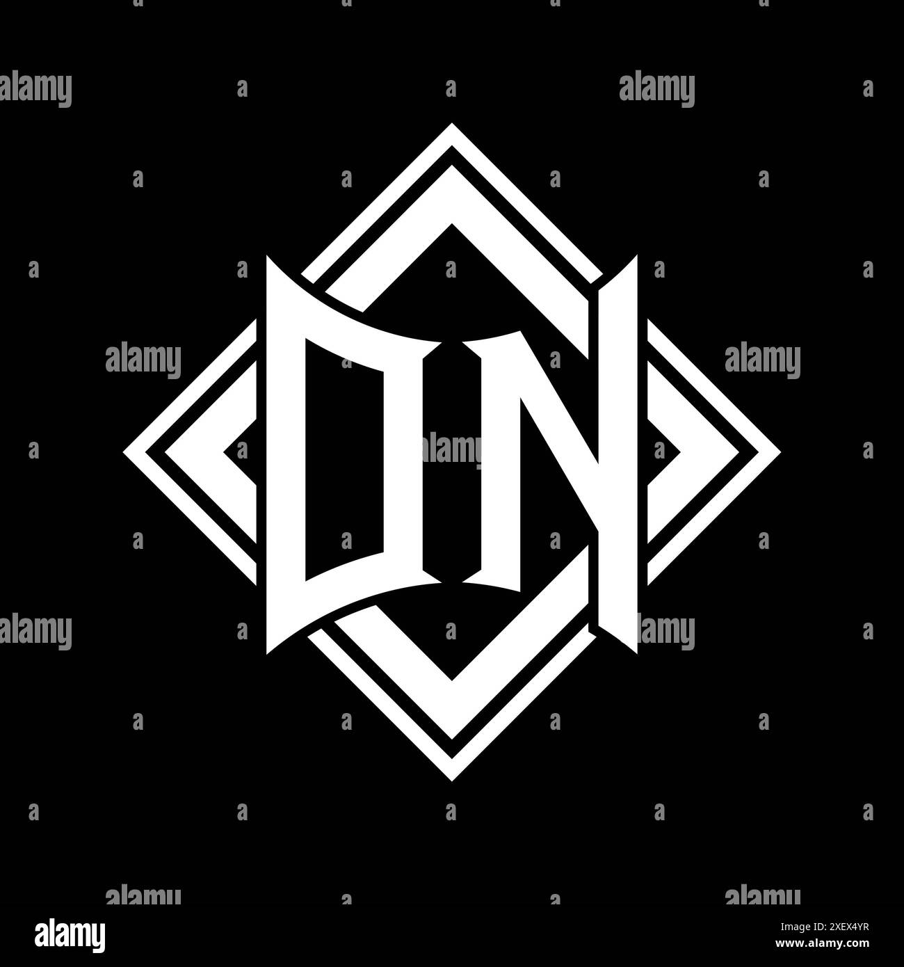 DN Letter logo with abstract shield shape with square white outline on ...