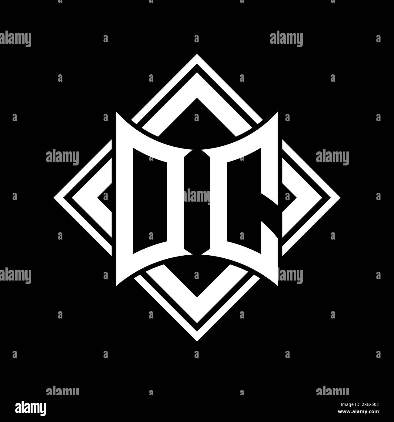 DC Letter logo with abstract shield shape with square white outline on ...