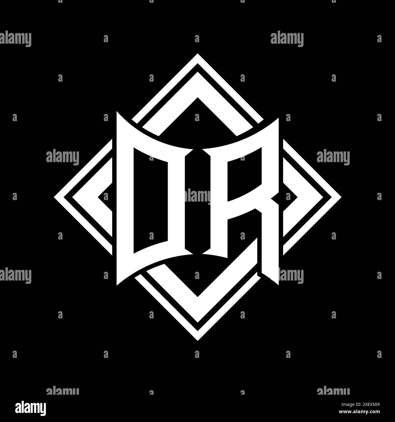 DR Letter logo with abstract shield shape with square white outline on ...