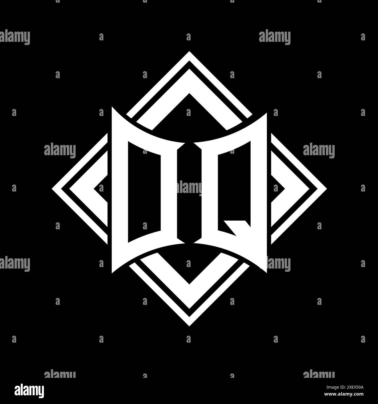 DQ Letter logo with abstract shield shape with square white outline on ...