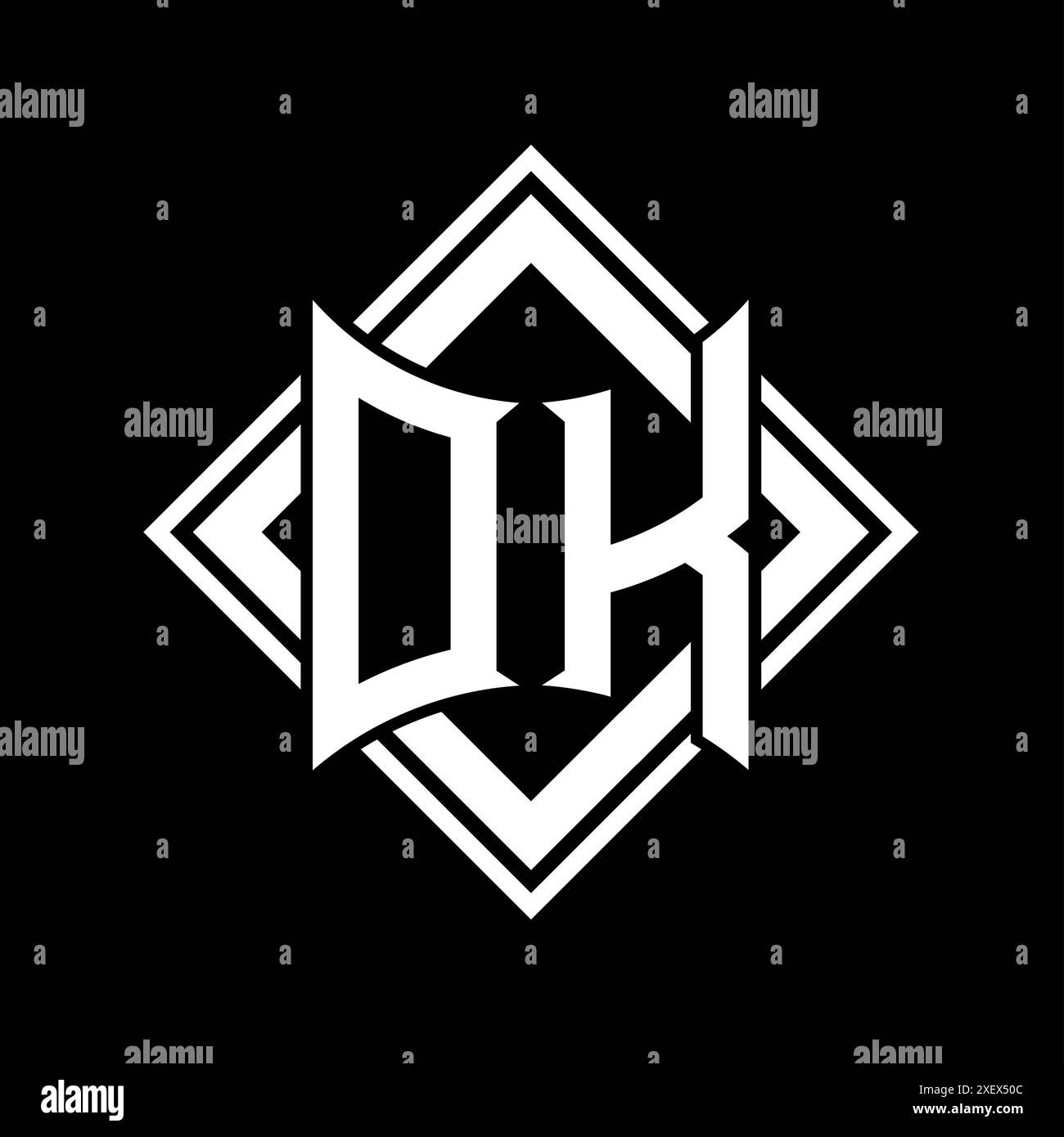 DK Letter logo with abstract shield shape with square white outline on ...