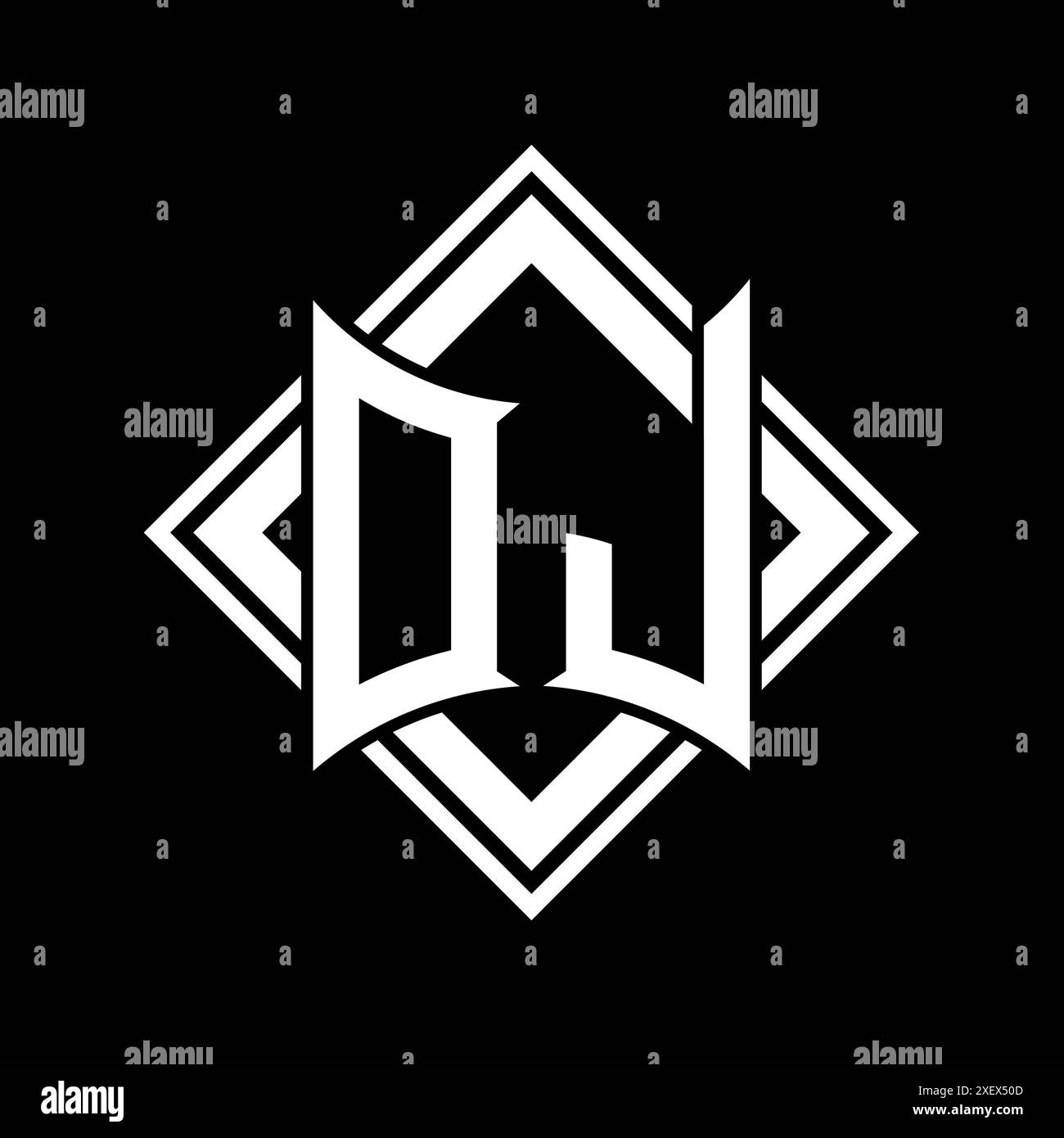 DJ Letter logo with abstract shield shape with square white outline on ...