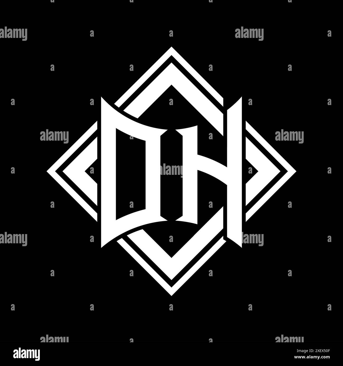 DH Letter logo with abstract shield shape with square white outline on ...