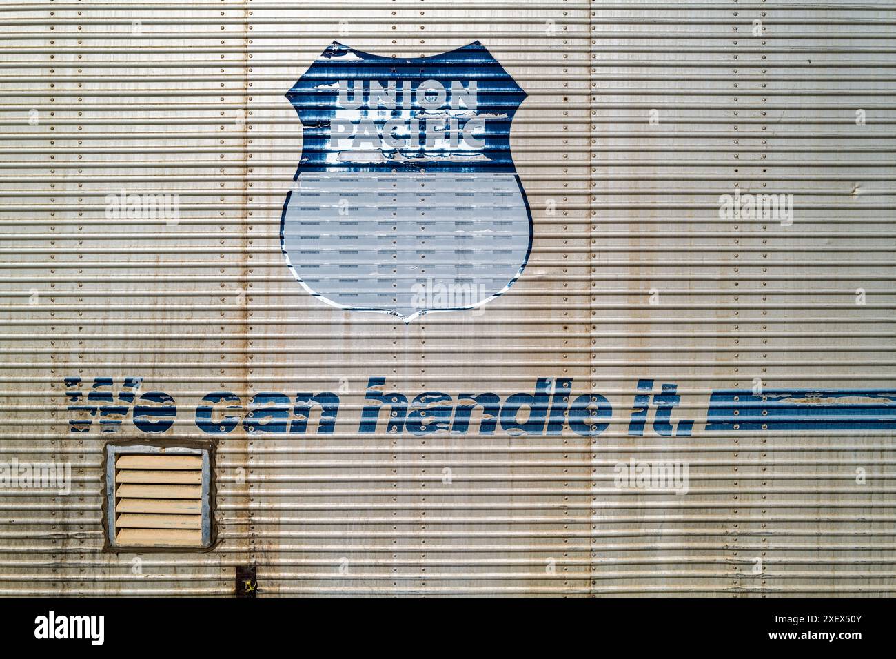 We Can Handle It faded lettering on a Union Pacific storage trailer at ...