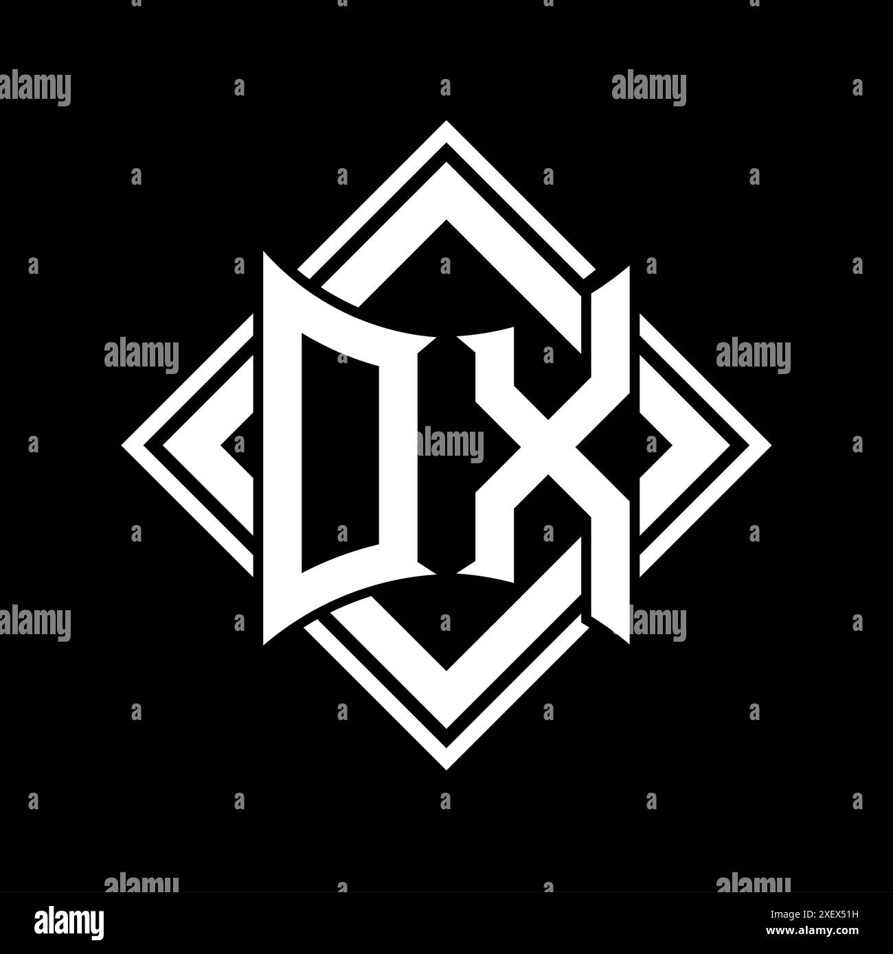 DX Letter logo with abstract shield shape with square white outline on ...
