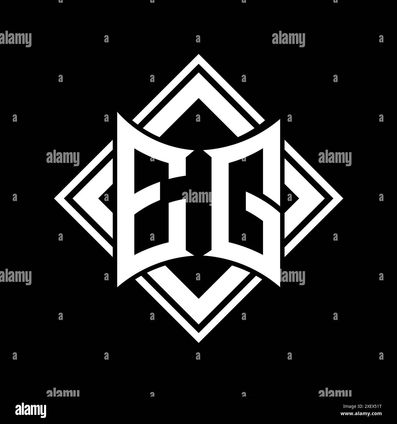 EG Letter logo with abstract shield shape with square white outline on ...