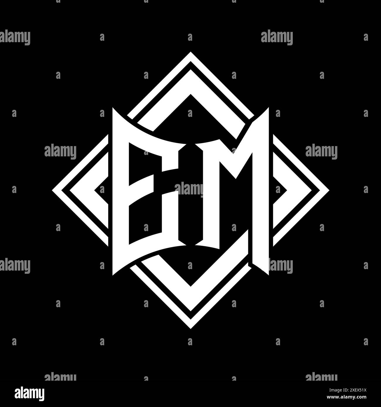 EM Letter logo with abstract shield shape with square white outline on ...