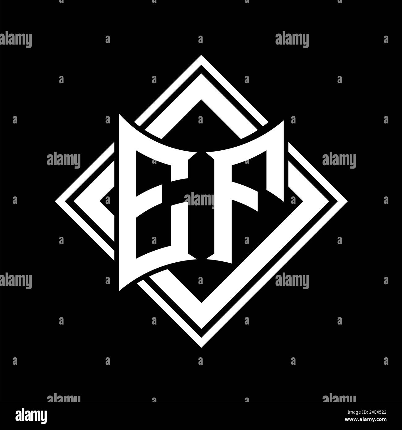 EF Letter logo with abstract shield shape with square white outline on ...