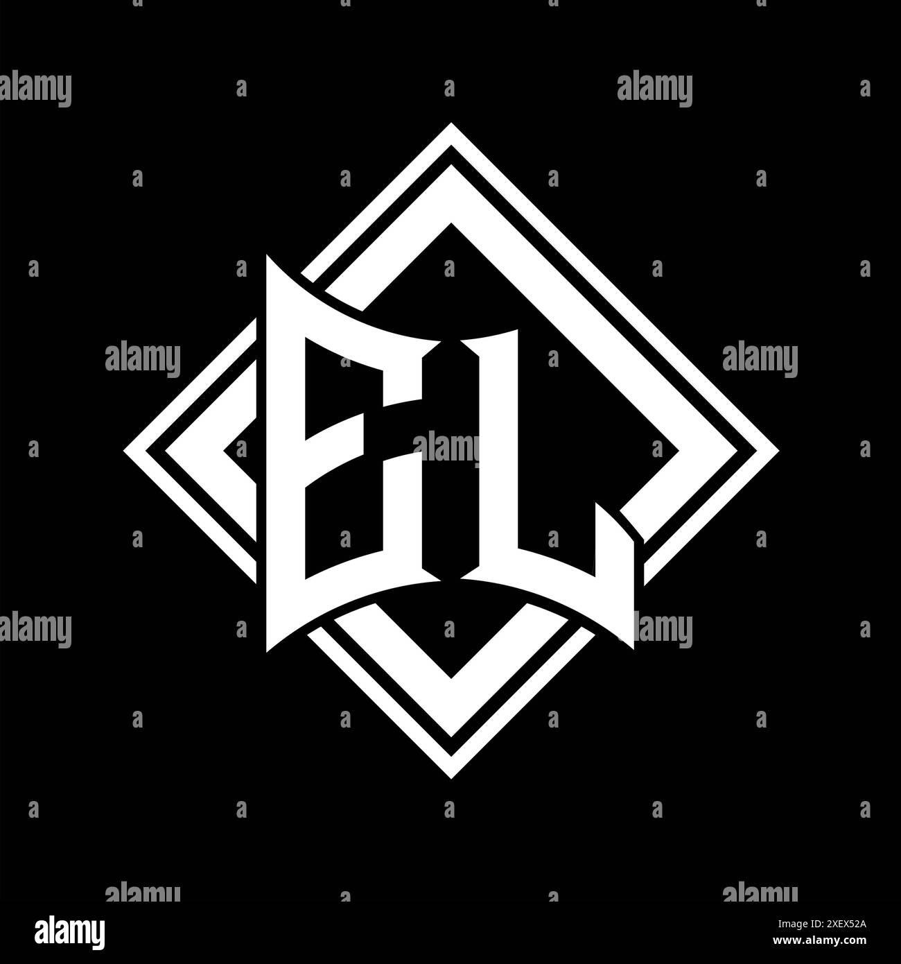EL Letter logo with abstract shield shape with square white outline on ...