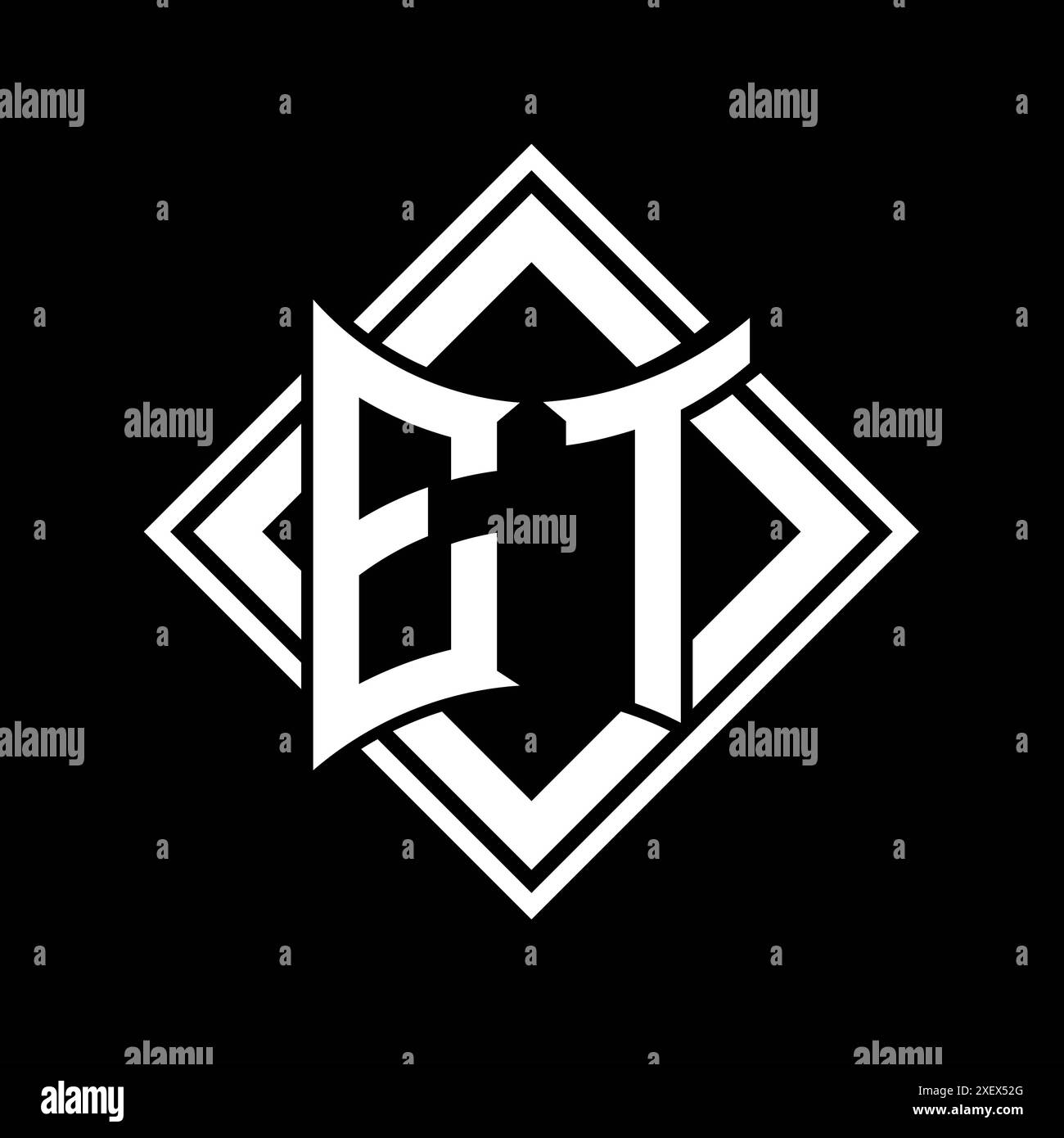 ET Letter logo with abstract shield shape with square white outline on ...