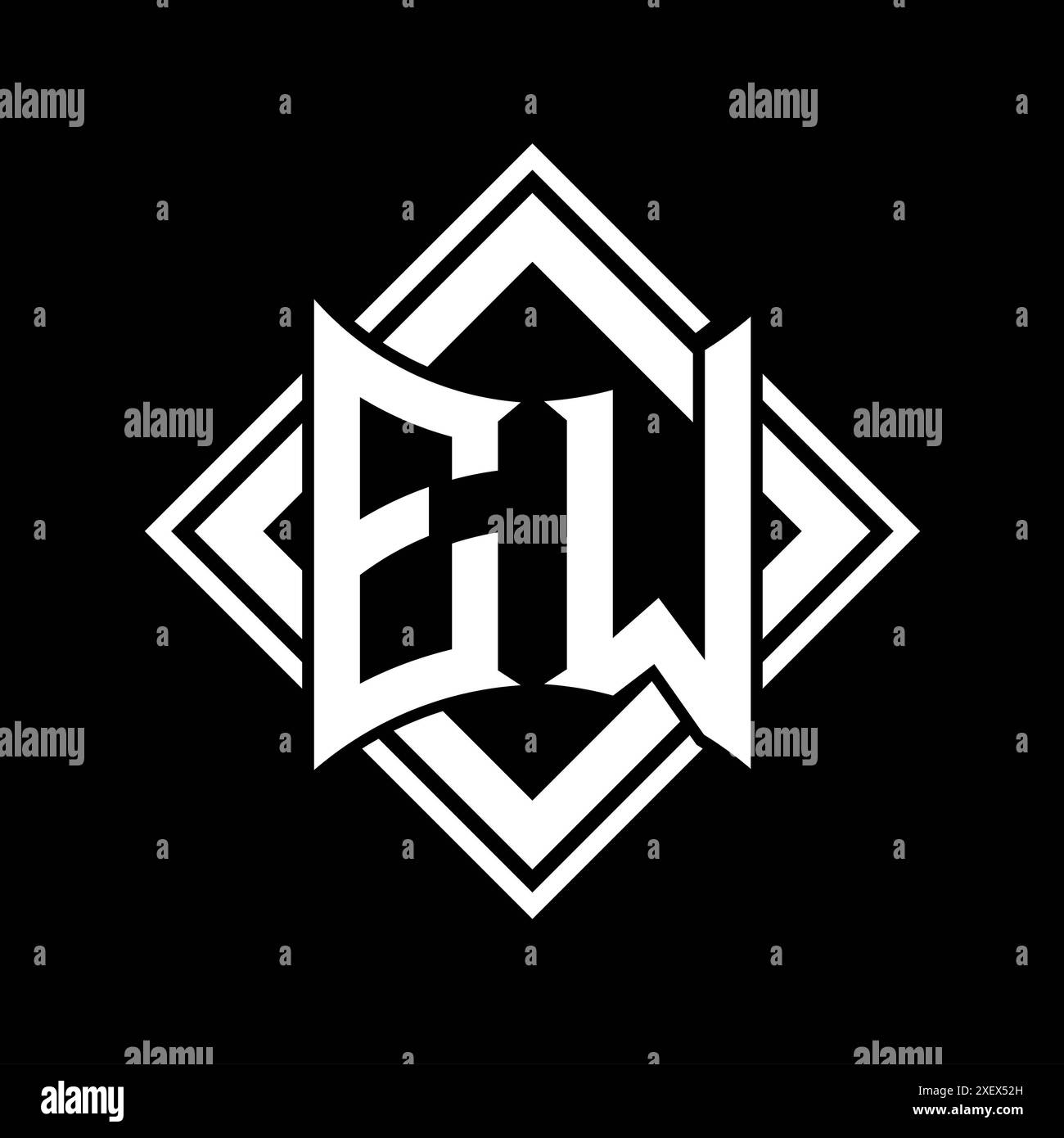 EW Letter logo with abstract shield shape with square white outline on ...
