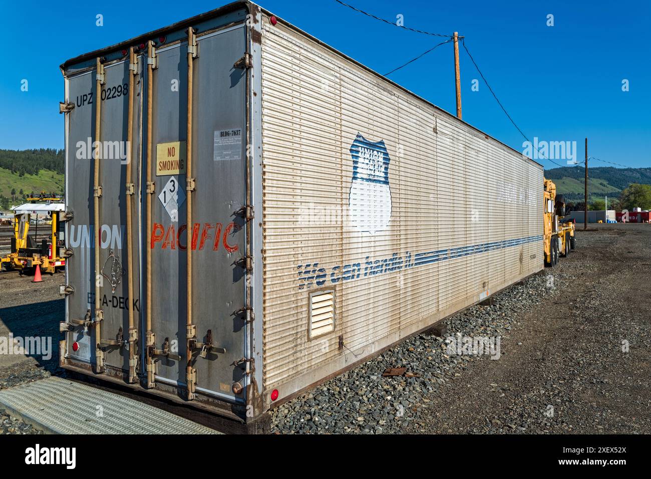 A metal storage container at the Union Pacific railyard in La Grande ...
