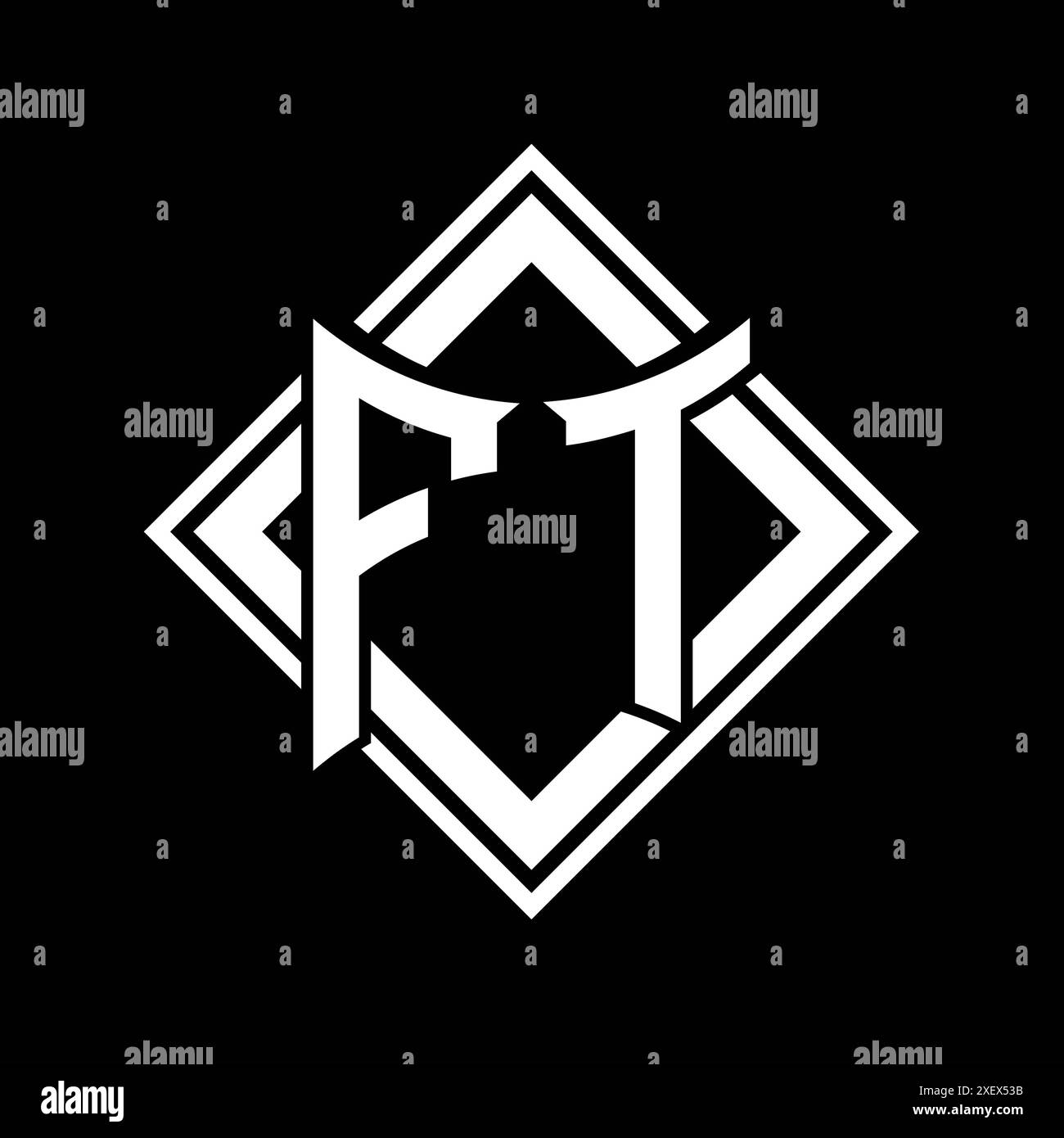 FT Letter logo with abstract shield shape with square white outline on ...