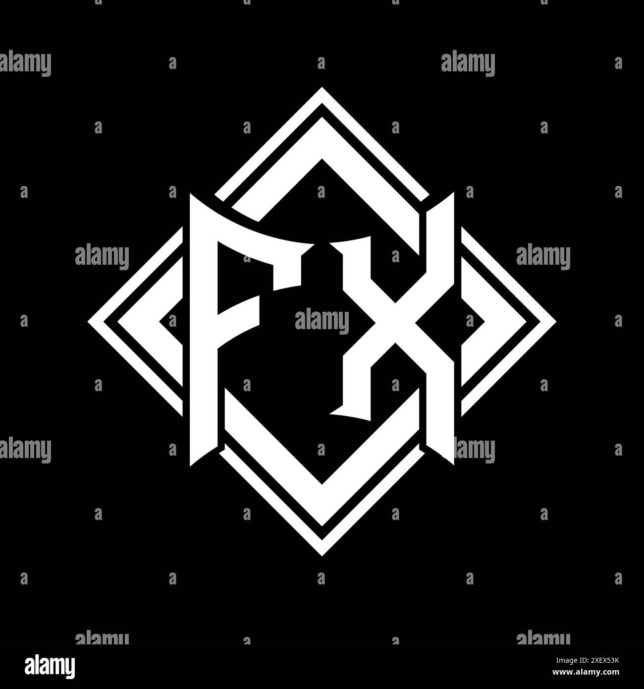 FX Letter logo with abstract shield shape with square white outline on ...