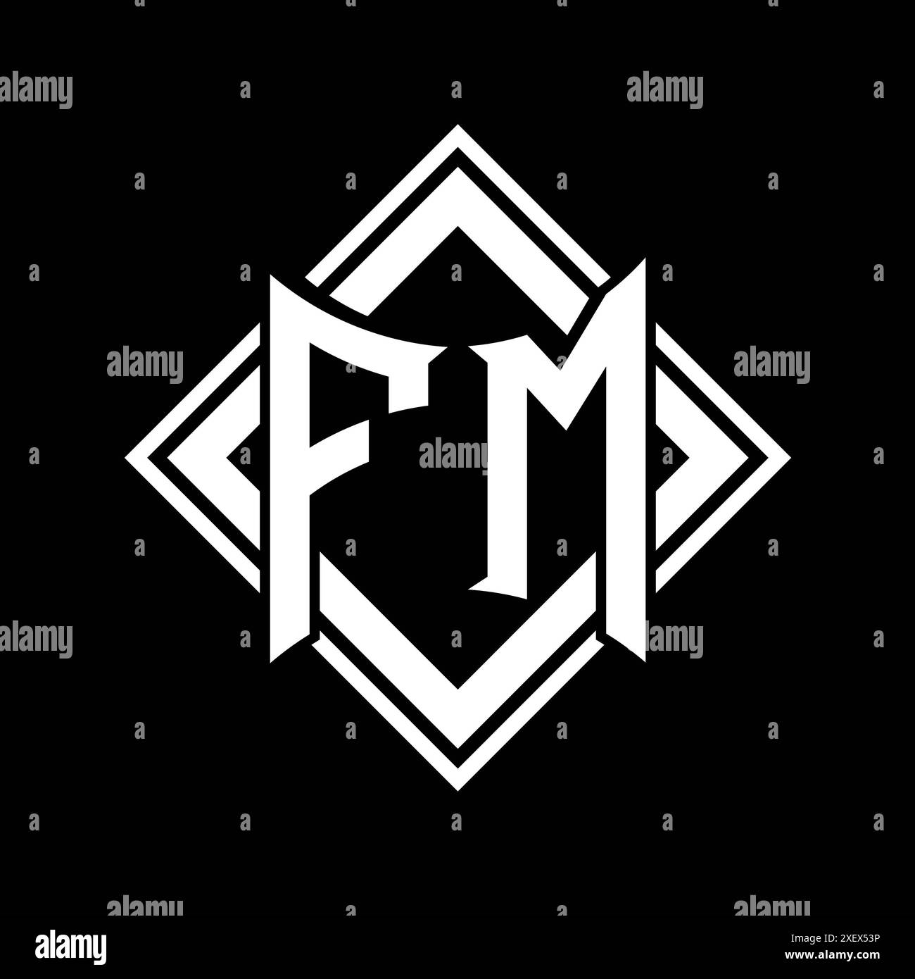 FM Letter logo with abstract shield shape with square white outline on ...
