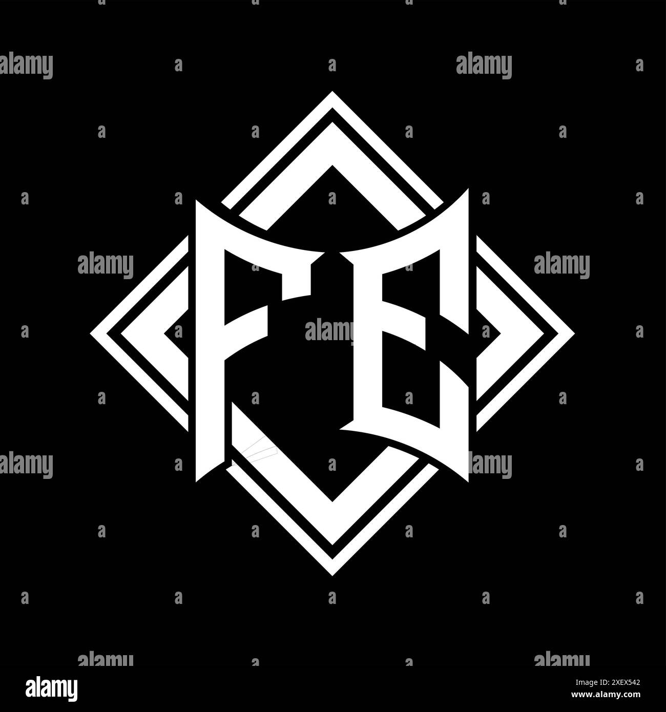 FE Letter logo with abstract shield shape with square white outline on ...