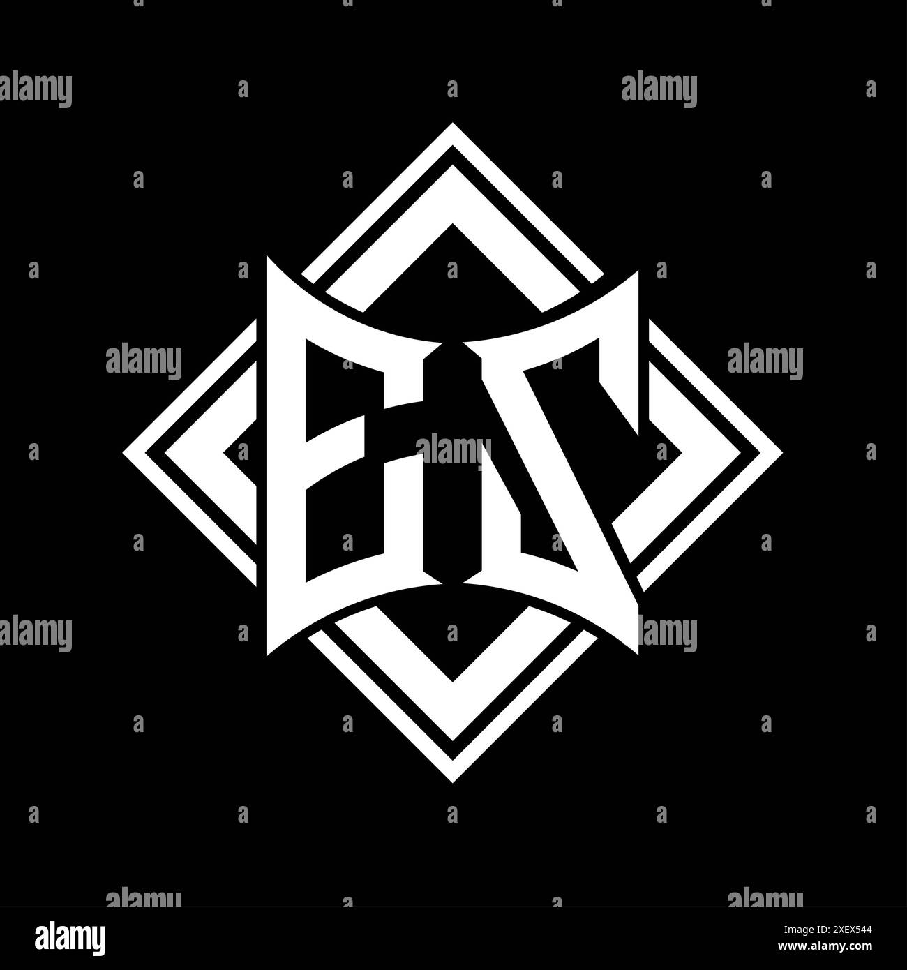 EZ Letter logo with abstract shield shape with square white outline on ...