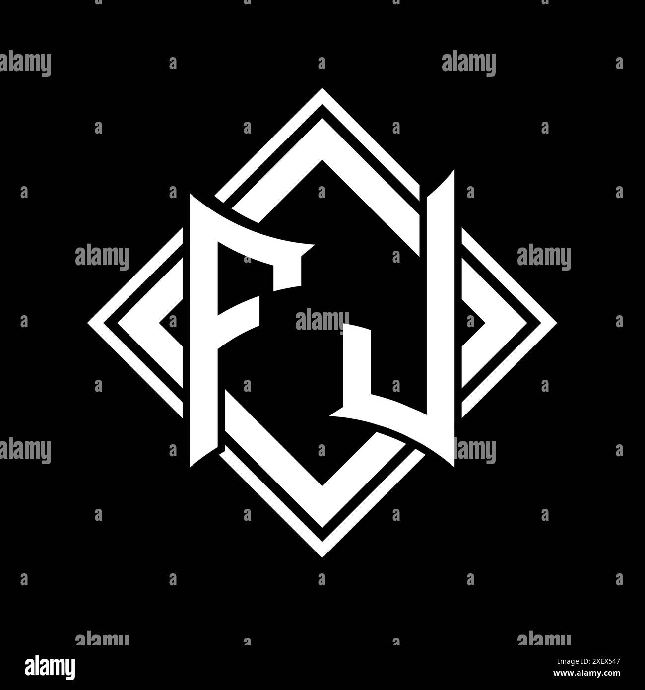 FJ Letter logo with abstract shield shape with square white outline on ...