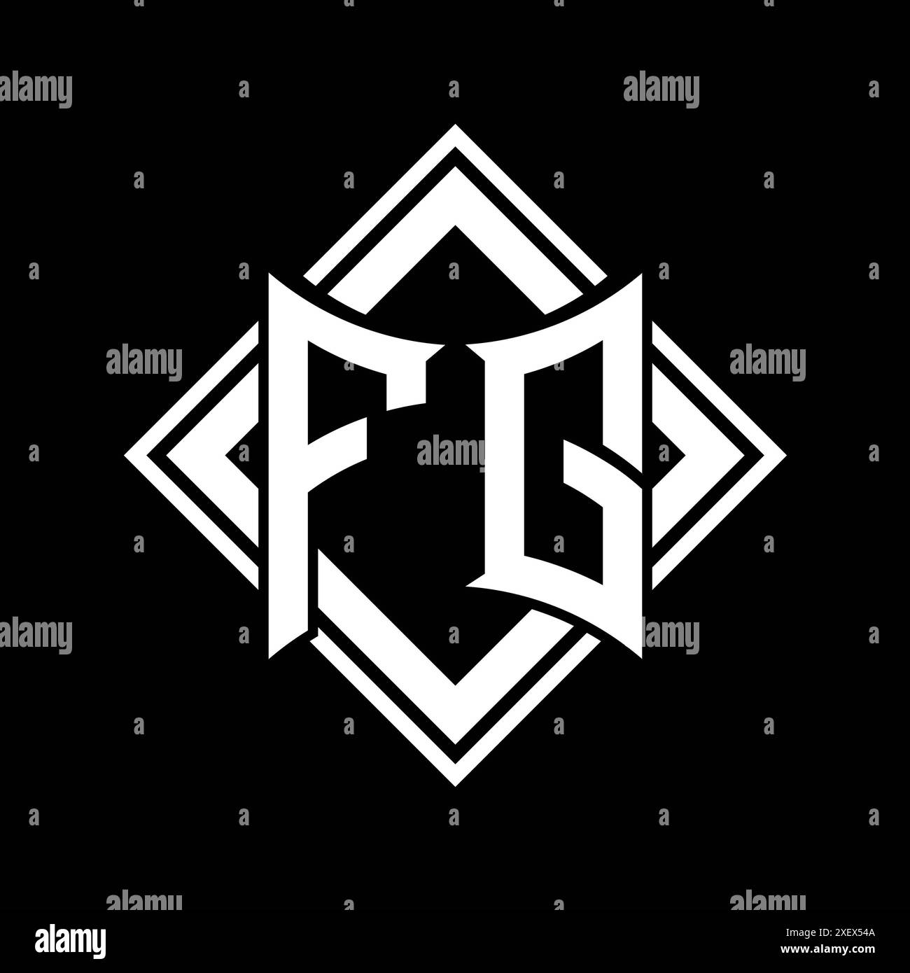 FG Letter logo with abstract shield shape with square white outline on ...