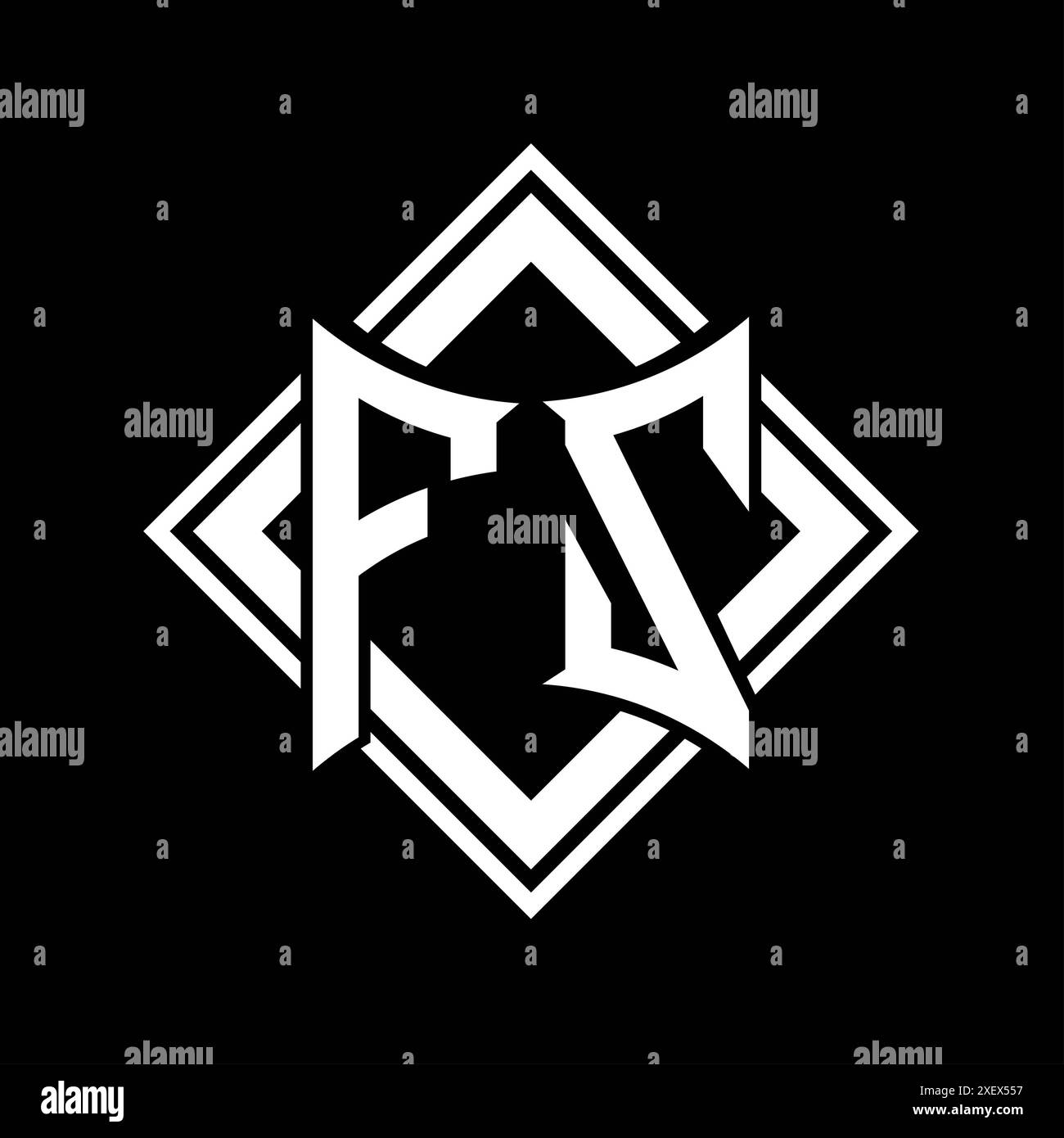 FZ Letter logo with abstract shield shape with square white outline on black background template ...