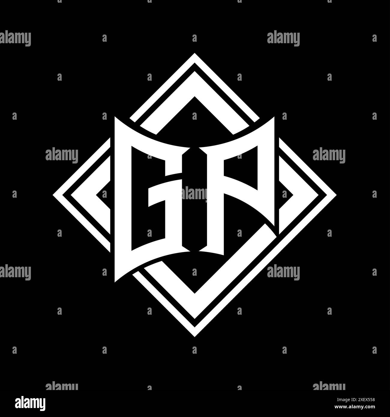 GP Letter logo with abstract shield shape with square white outline on ...