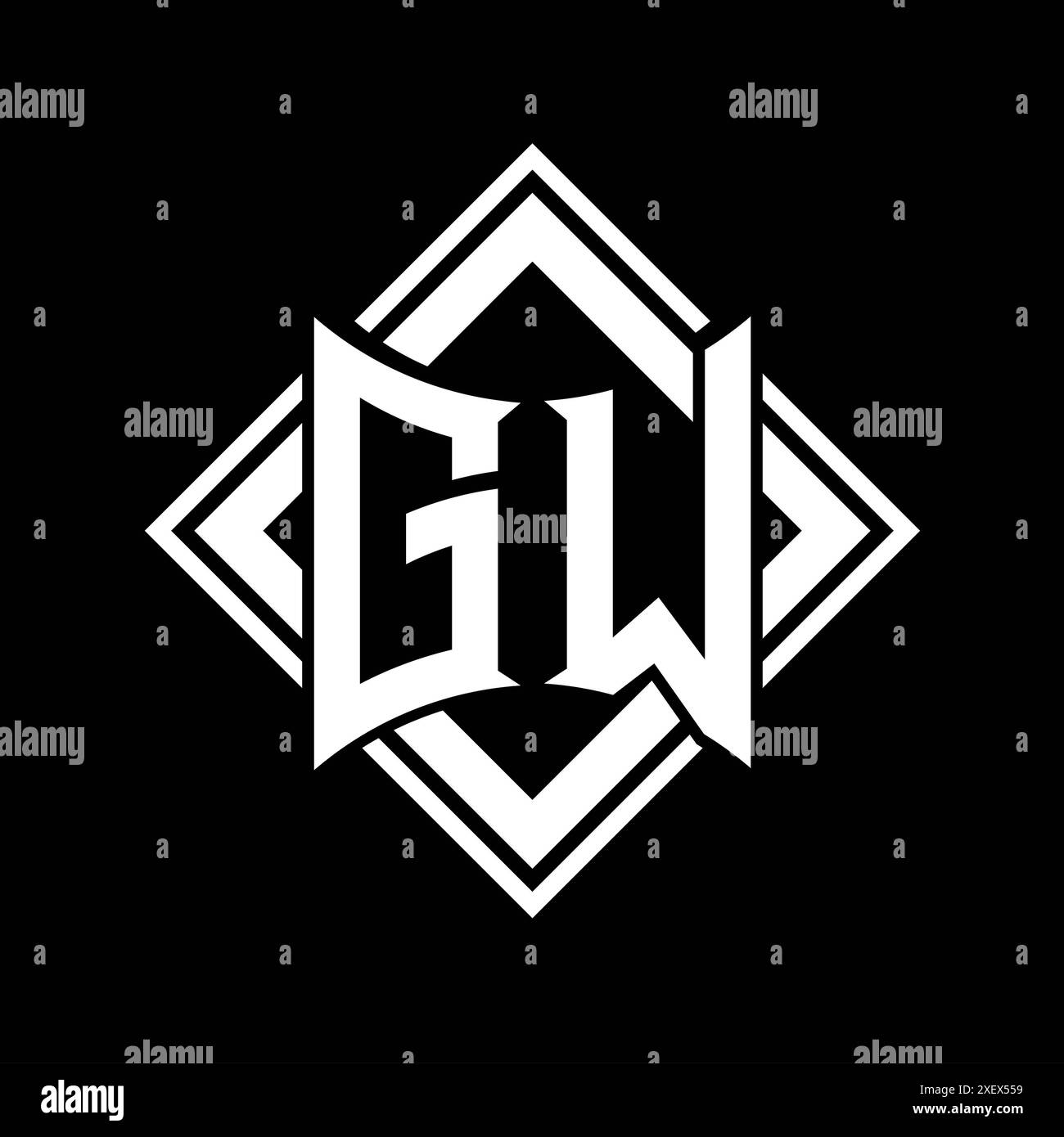 GW Letter logo with abstract shield shape with square white outline on ...