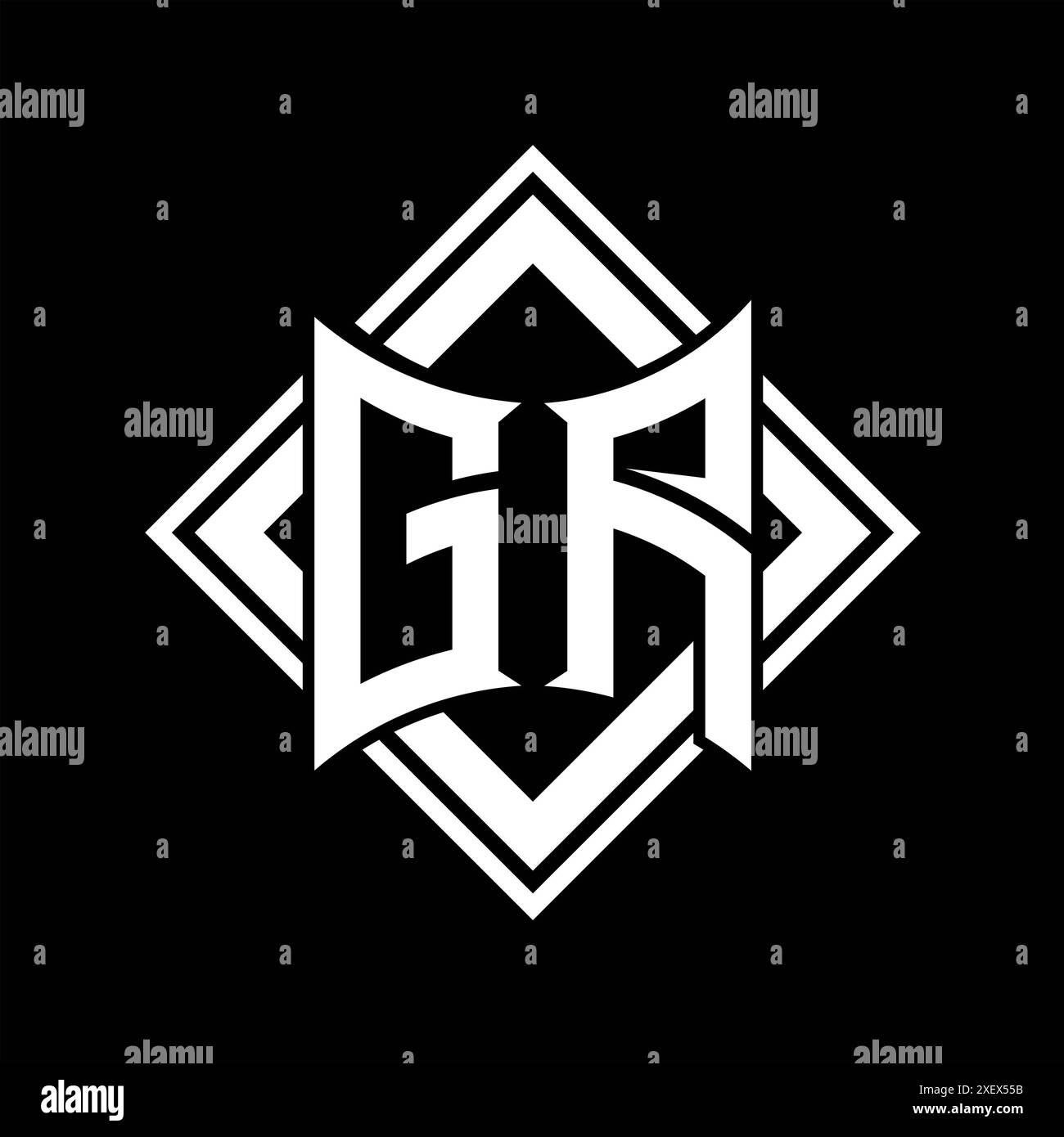 GA Letter logo with abstract shield shape with square white outline on ...