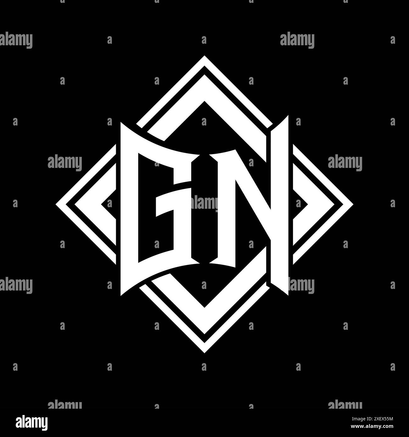 GN Letter logo with abstract shield shape with square white outline on ...