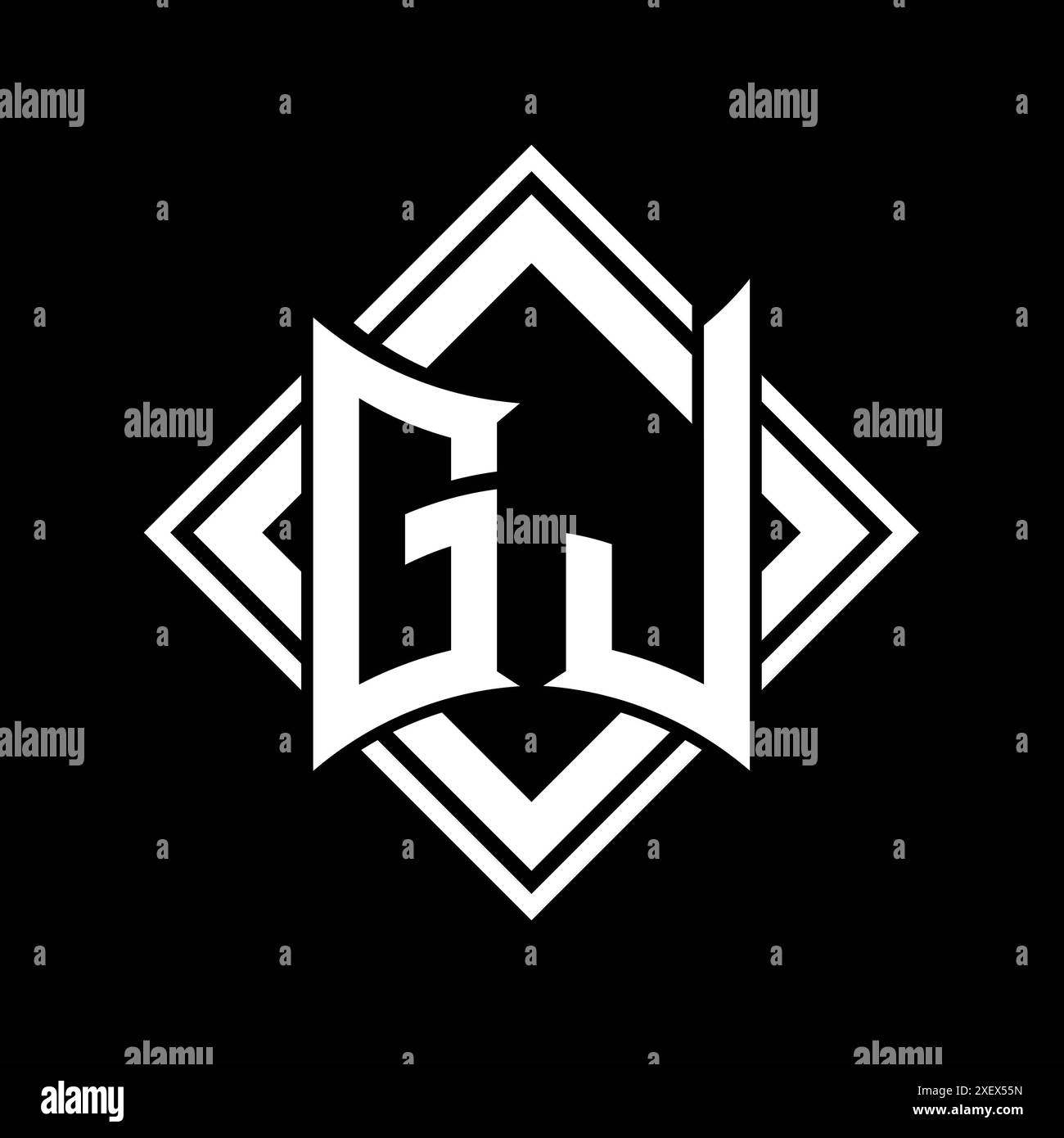 GJ Letter logo with abstract shield shape with square white outline on ...