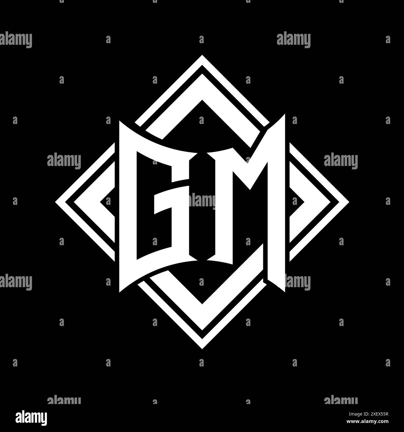 GM Letter logo with abstract shield shape with square white outline on ...