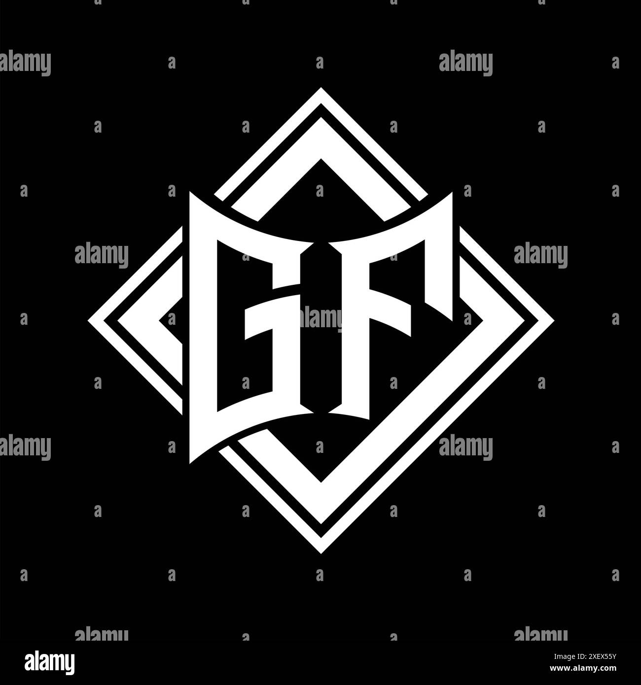 GF Letter logo with abstract shield shape with square white outline on ...