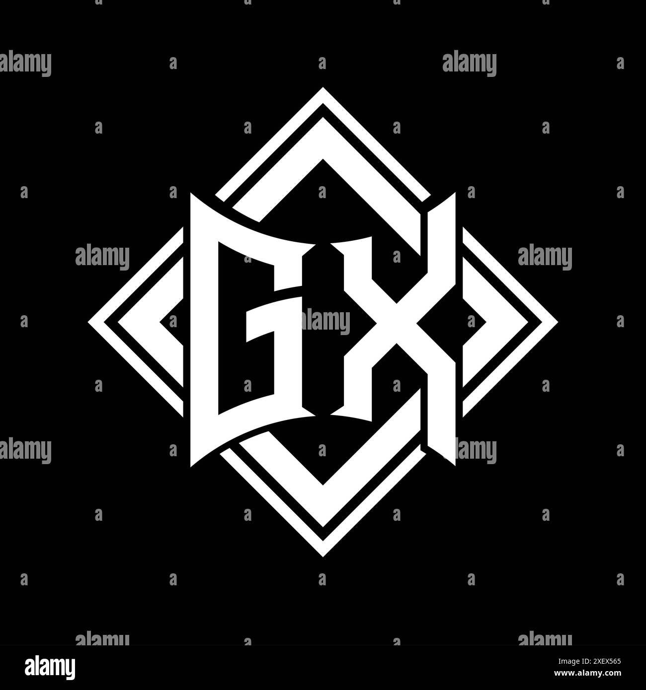 GX Letter logo with abstract shield shape with square white outline on ...