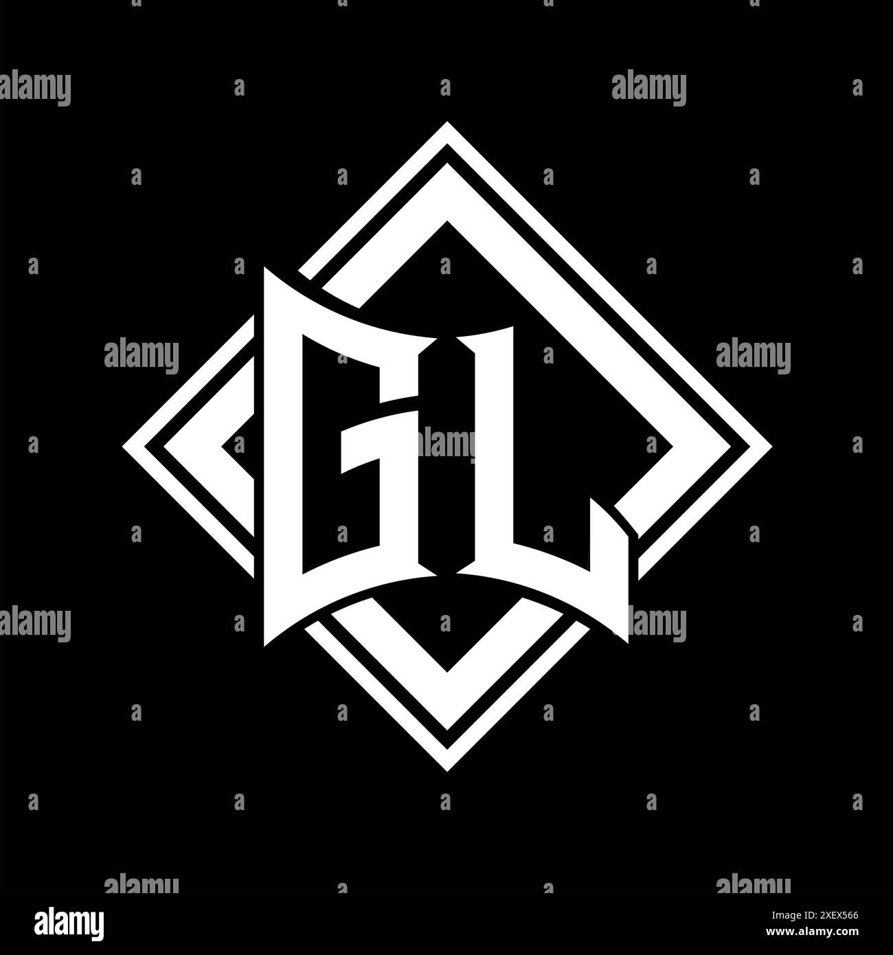 GL Letter logo with abstract shield shape with square white outline on ...