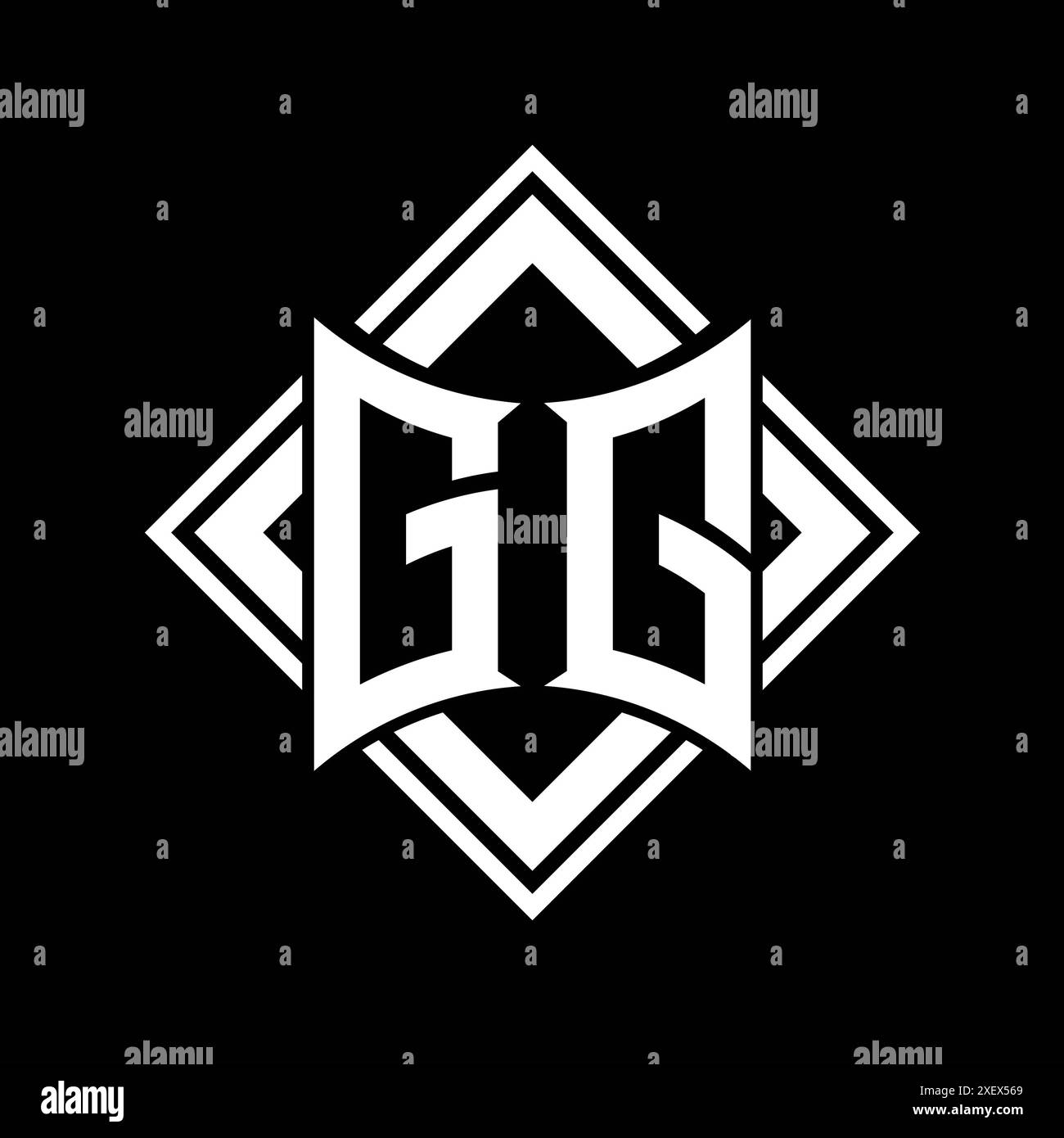 GG Letter logo with abstract shield shape with square white outline on ...