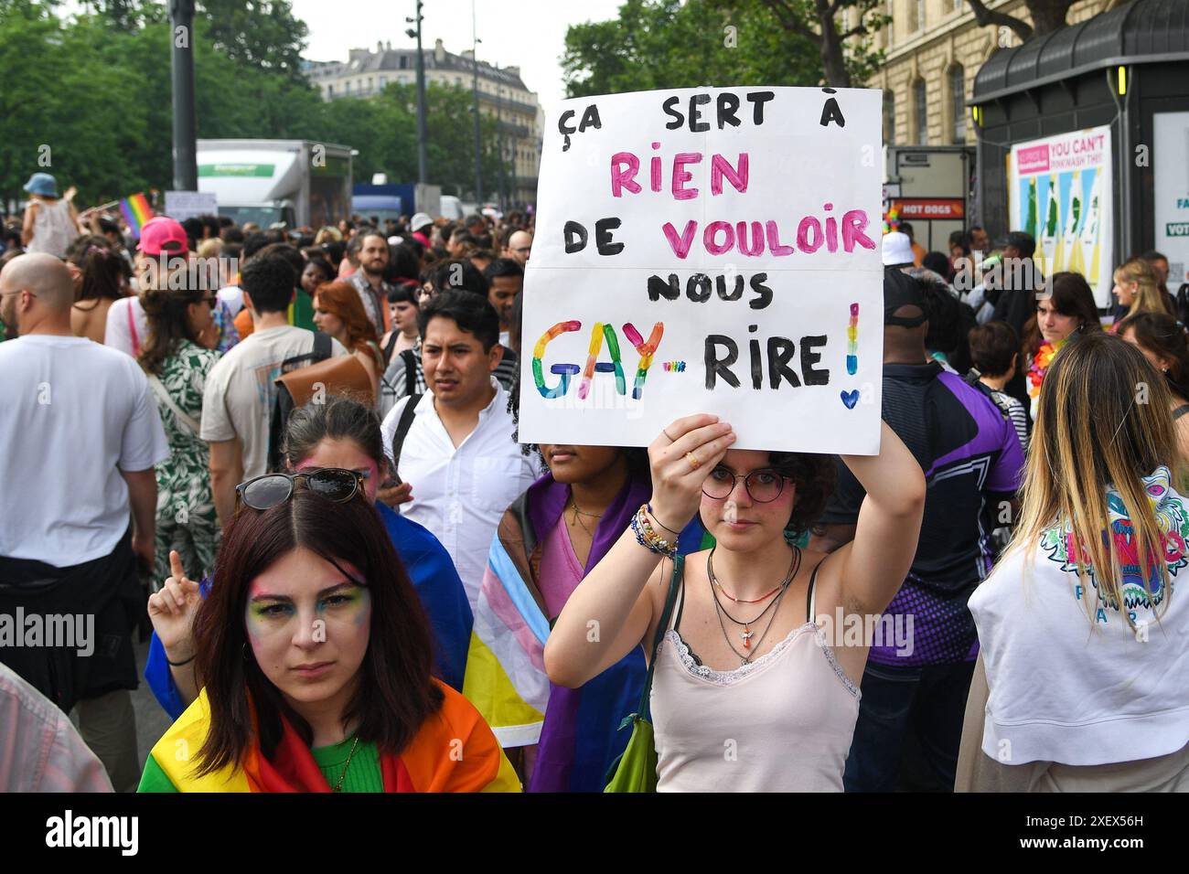 Paris, France. 29th June, 2024. People and members of the LGBTQ ...