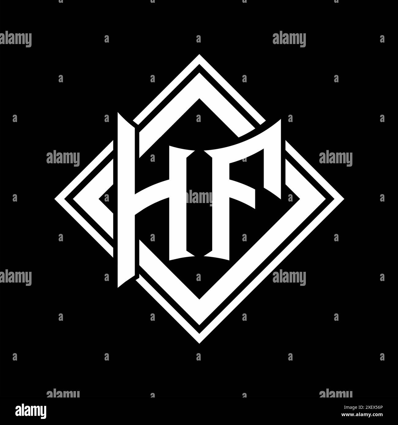 HF Letter logo with abstract shield shape with square white outline on ...
