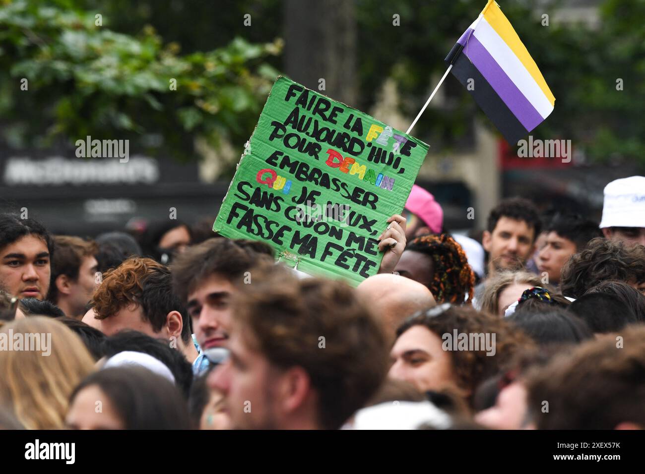 Paris, France. 29th June, 2024. People and members of the LGBTQ ...
