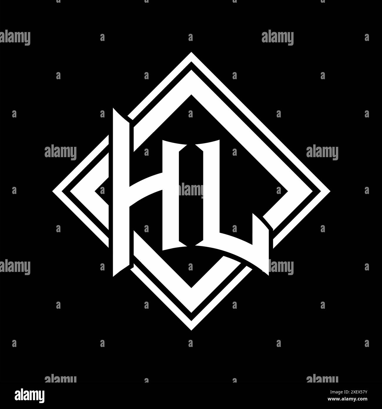 HL Letter logo with abstract shield shape with square white outline on ...