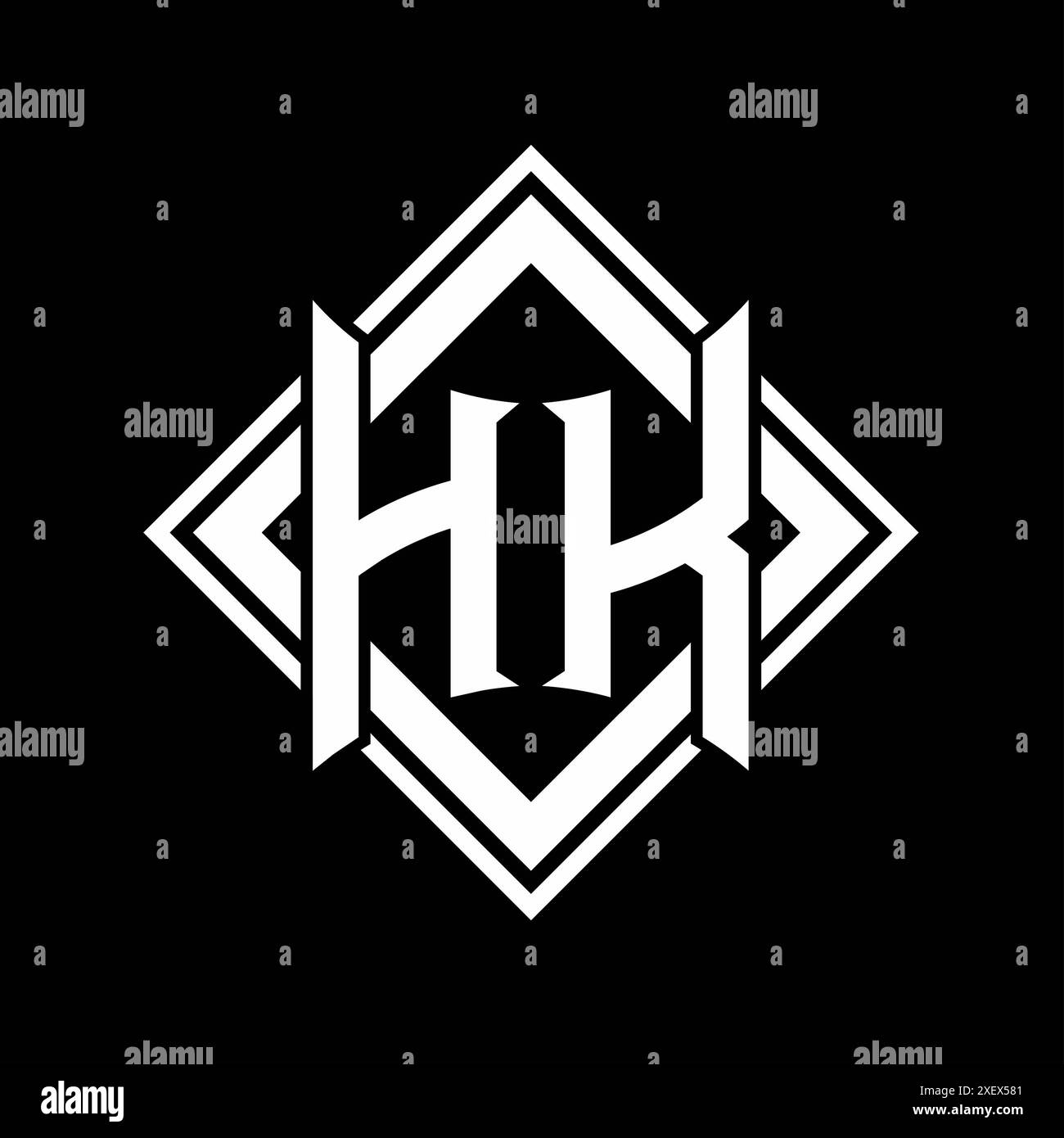 HK Letter logo with abstract shield shape with square white outline on ...
