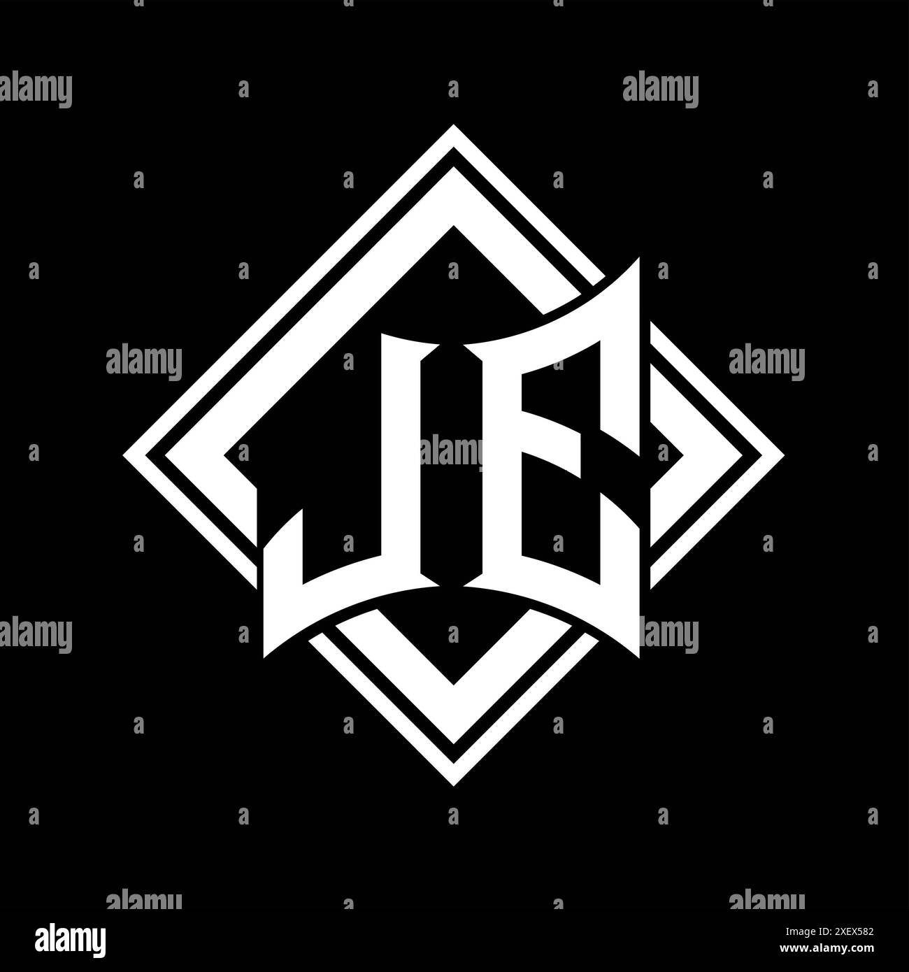 JE Letter logo with abstract shield shape with square white outline on ...